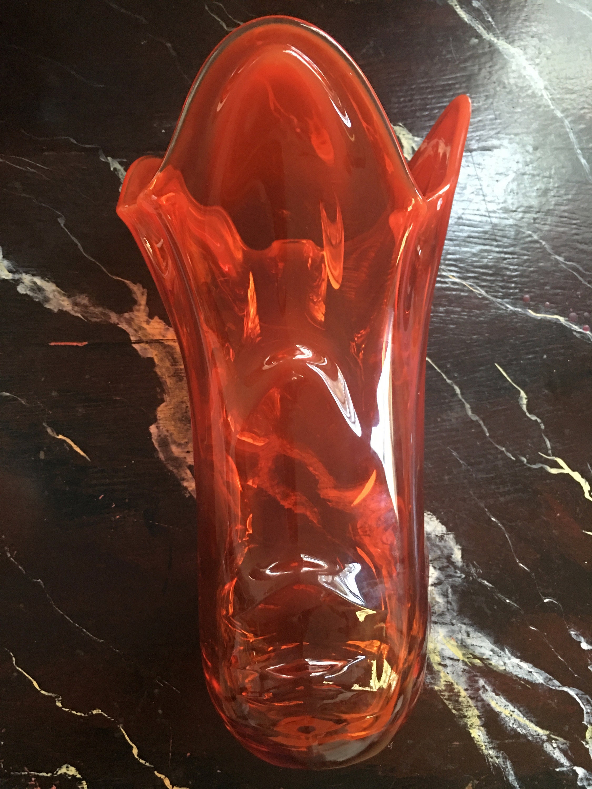 Late 50s Viking Glass Tundra Orange Vase Stretched and Fluted | Etsy