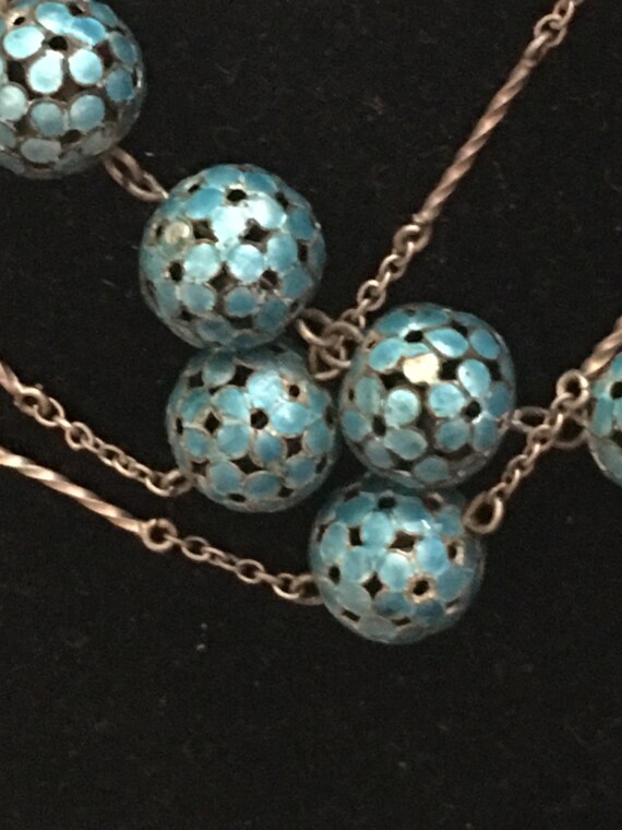 Enamel pierced ball silver necklace circa 1920s proba… - Gem