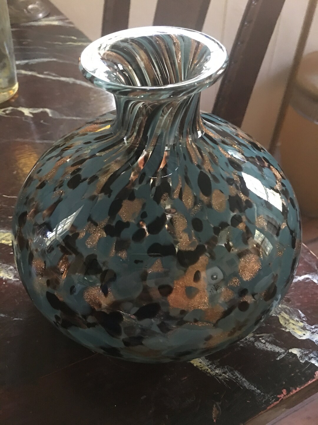 Copper Foil Inclusion Style Mottled Glass Vase Circa 1970s - Etsy