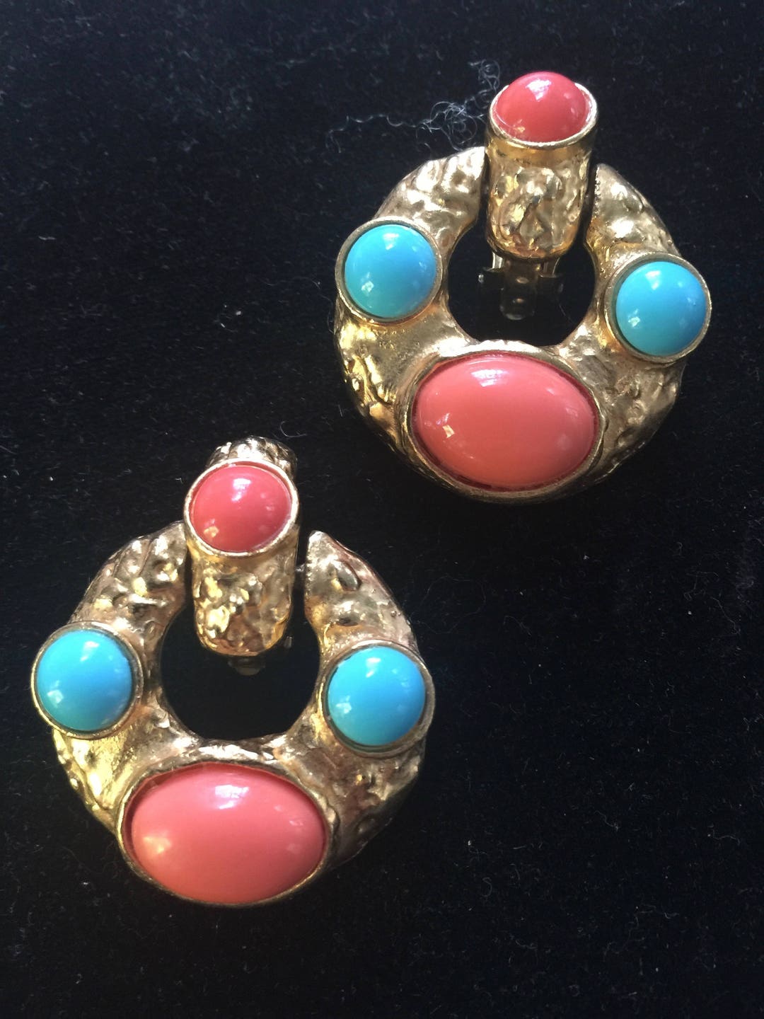 Kenneth Lane 1970s Clip on Coral and Turquoise Earrings in Mint ...