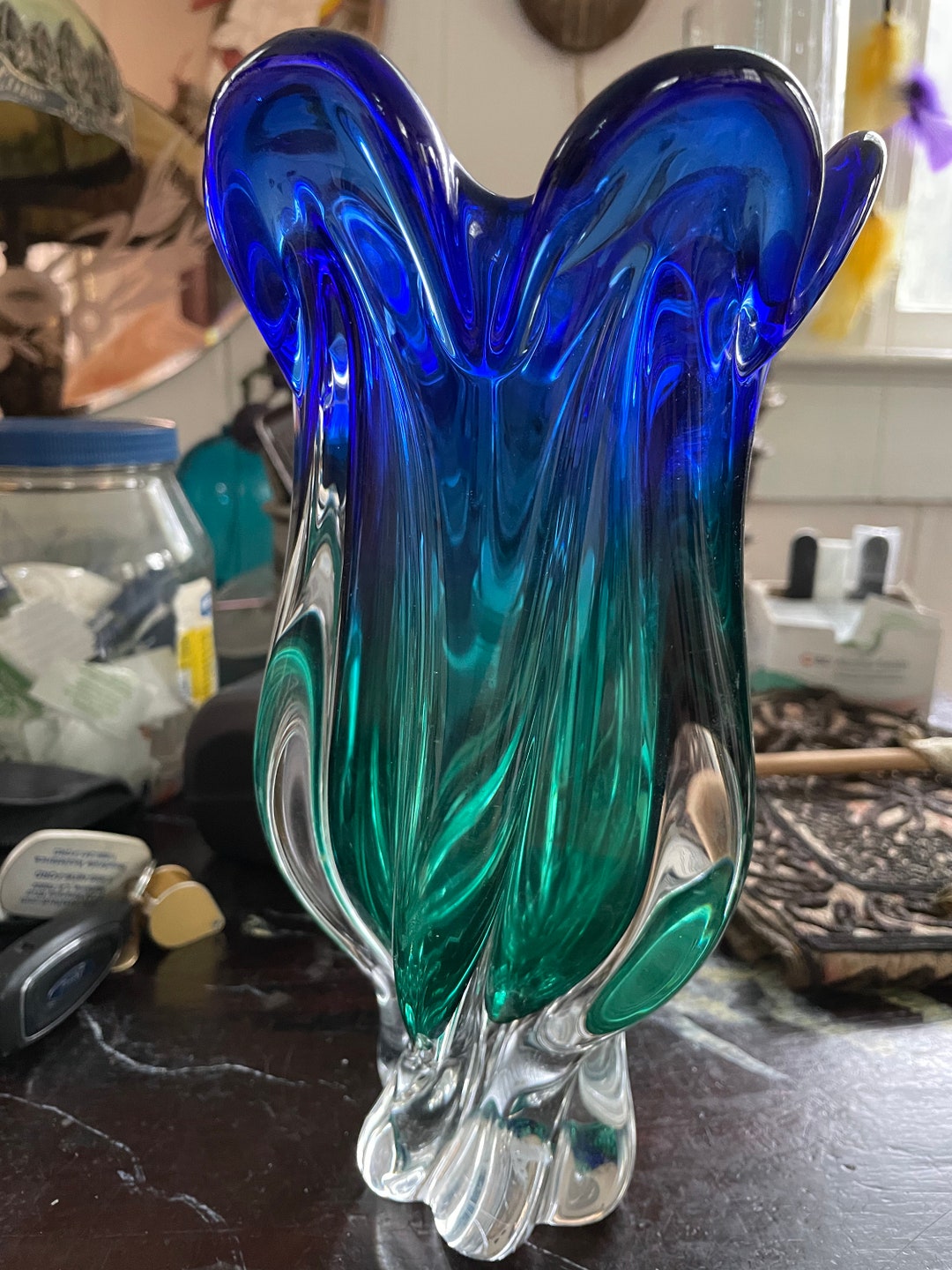 Mikasa Germany Ombre Green to Cobalt Encased in Clear Crystal, Circa ...