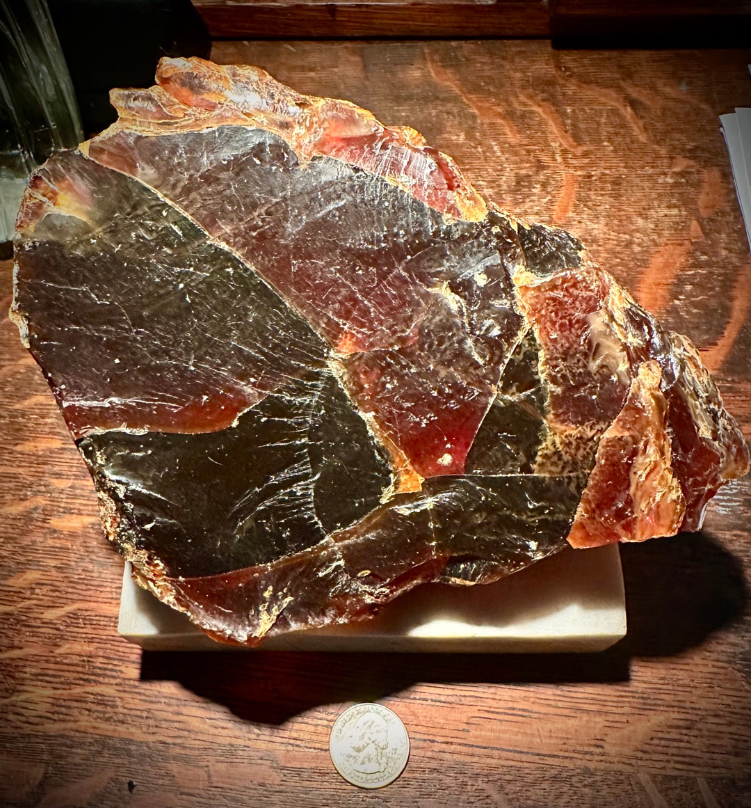 Large Amber Chunk or Stone About 400 Carats and Fractured on Marble ...