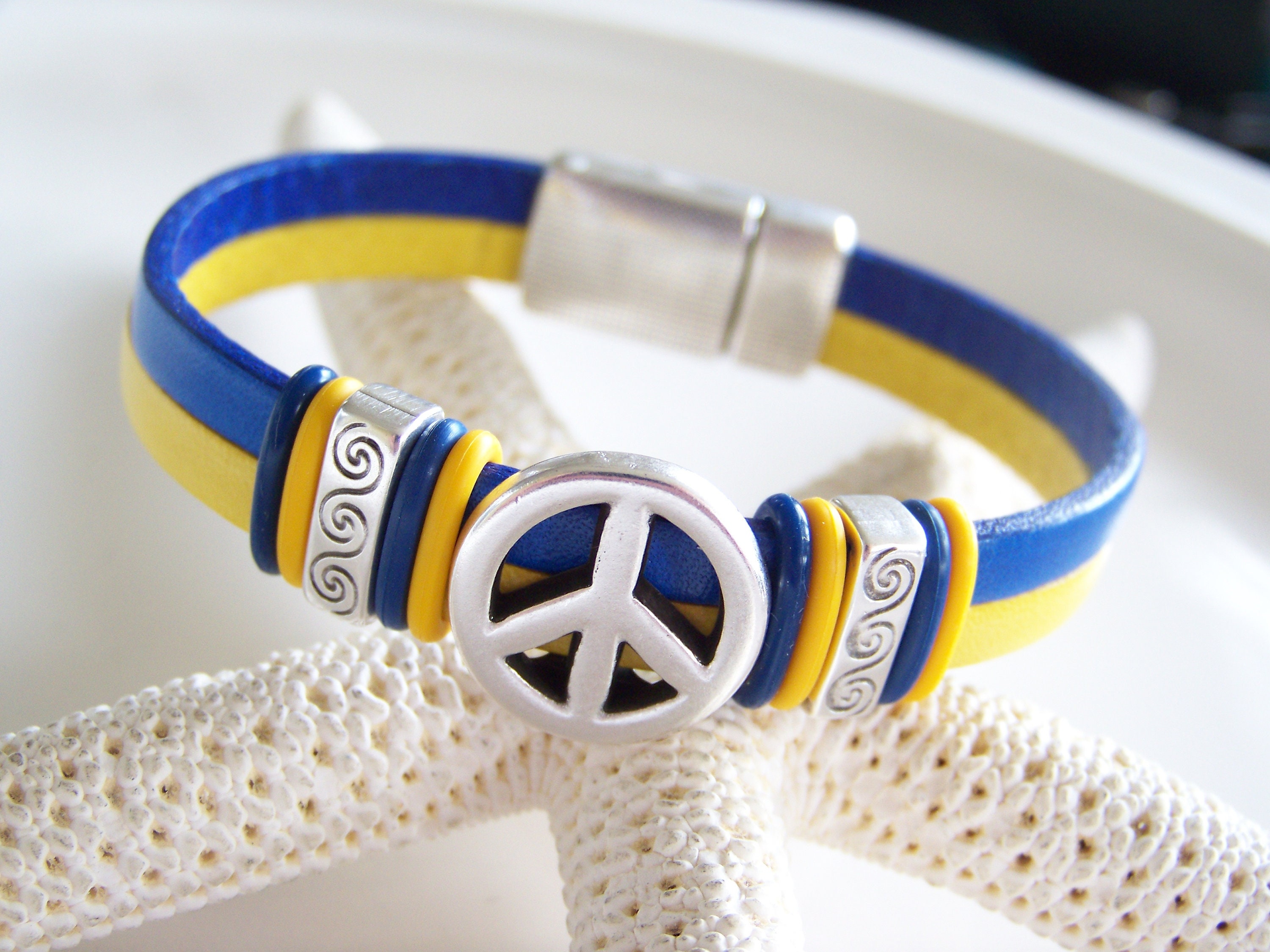 Support Ukraine Ukrainan Peace Sign Leather Bracelet - Etsy