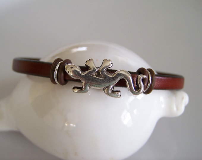 Brown Leather Gecko Focal Bracelet Item R6224 - Etsy