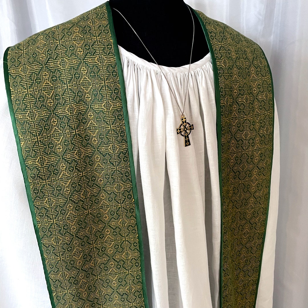 Green Clergy Stole for Epiphany or Ordinary Time, Handwoven Minister ...