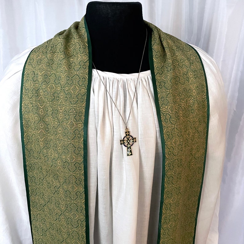 Green Silk Clergy Stole, Handwoven Stole, Ministers Stole, Liturgical ...