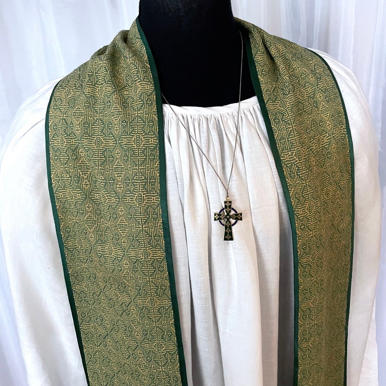 Green Silk Clergy Stole, Handwoven Stole, Ministers Stole, Liturgical ...