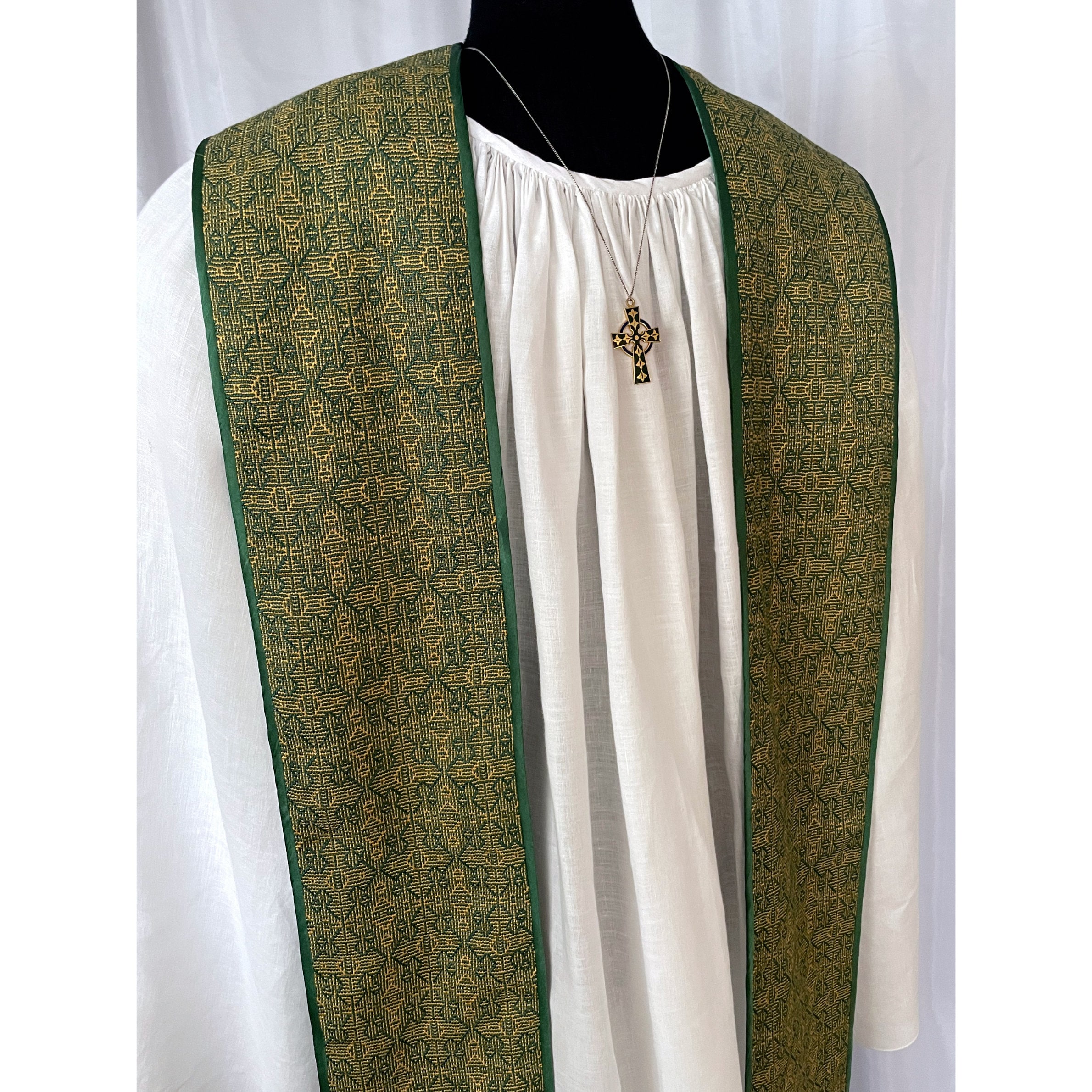 Green Clergy Stole for Epiphany or Ordinary Time, Handwoven Minister ...