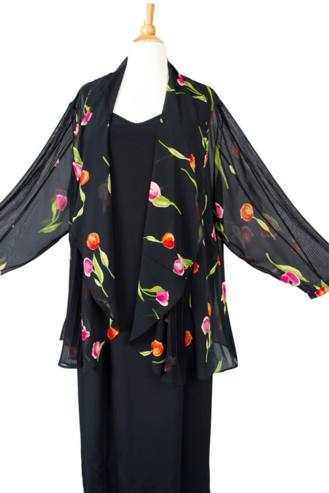 Plus Size Drape Jacket Hot Tulips Silk Pink Black in Size - Etsy