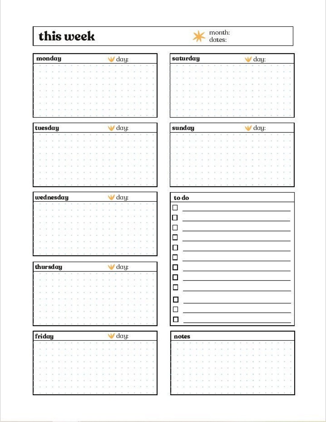Weekly Planner Printable - Undated & Simple PDF for Downloading - Etsy