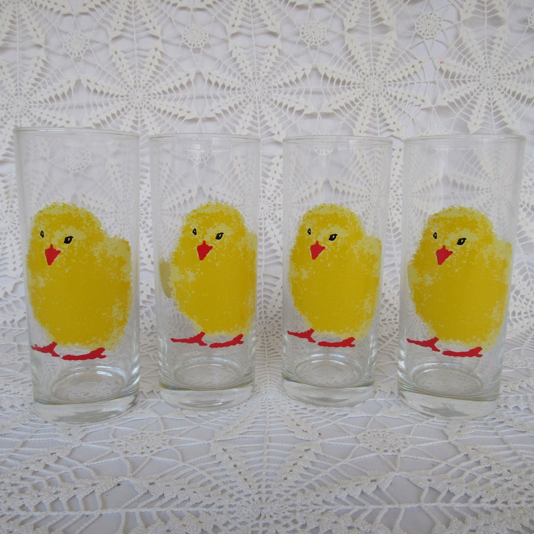 Vintage Tom Collins Glasses, Pattern Yellow Chick Design, Set of 4 ...