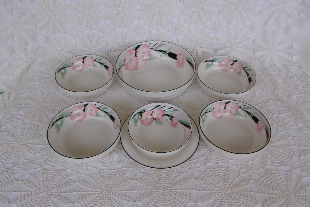 Vintage Sango, Pattern Jolie, Salad Bowl Set, 2 Serving Bowl, 4 Salad ...