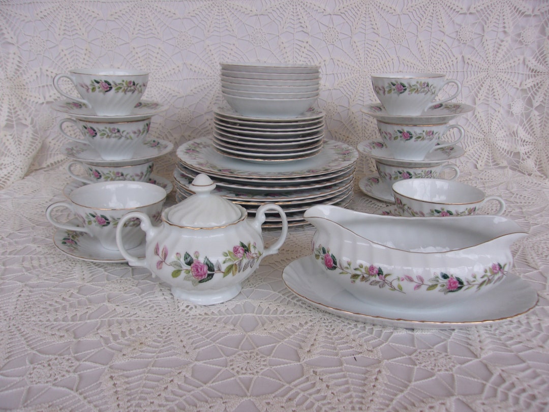 Vintage China by Creative, Pattern Regency Rose, Pink Roses, Green/gray ...