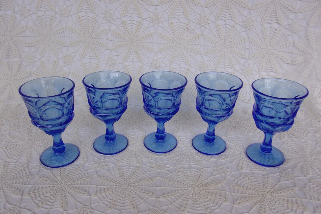 Vintage Fostoria Crystal, Argus Pattern, Blue Water Goblets, Set 5 ...