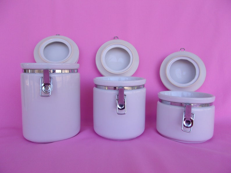 Vintage Dansk, White Canister Set, Locking Lids, Silver Hardware, Set ...