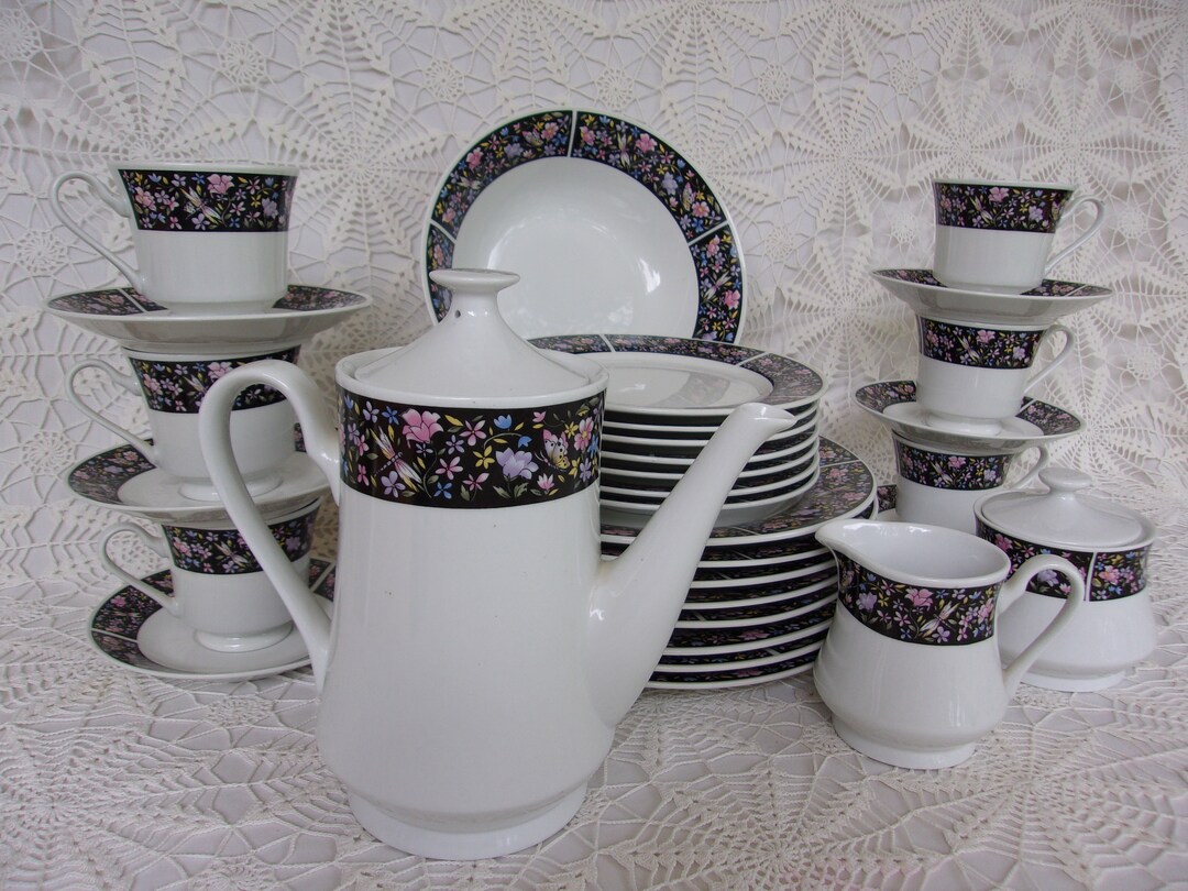 Vintage Dinnerware, Tea Set, 1970s Dishes, Porcelain, Floral Pattern ...