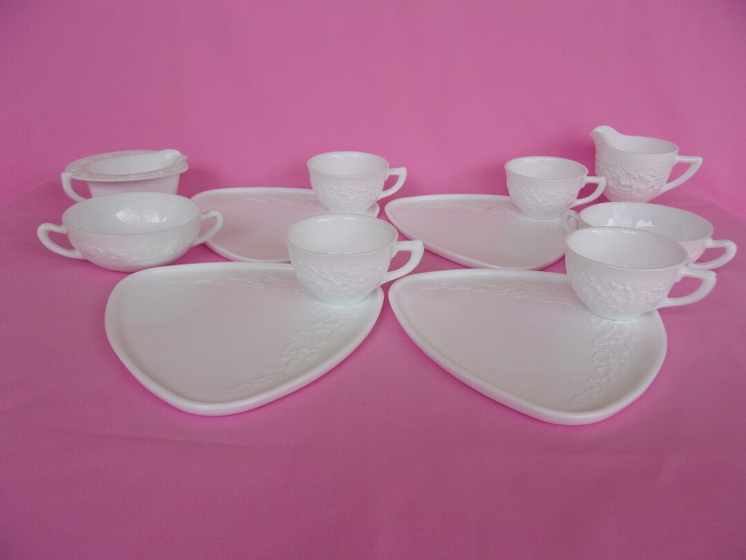 Vintage Indiana Glass, White Milk Glass, Pattern Orange Blossom Flower ...