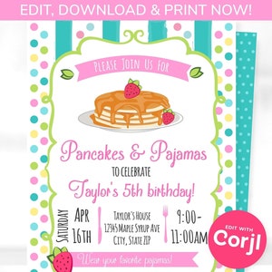 Pancakes & Pajamas Invitation, Pancake Birthday Invitation - Breakfast ...