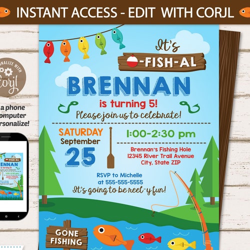 Fishing Birthday Party Invitations Fishing Party Invitation - Etsy