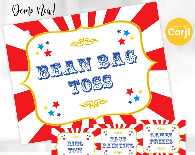 Circus Carnival Party Editable Signs | Editable Templates | Digital ...