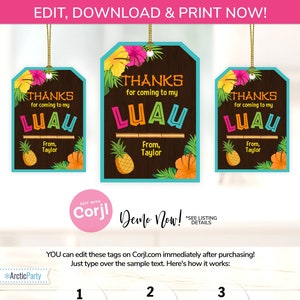 Luau Favor Tags, Luau Party Gift Tags, Printable Luau Favor Tags - Luau ...