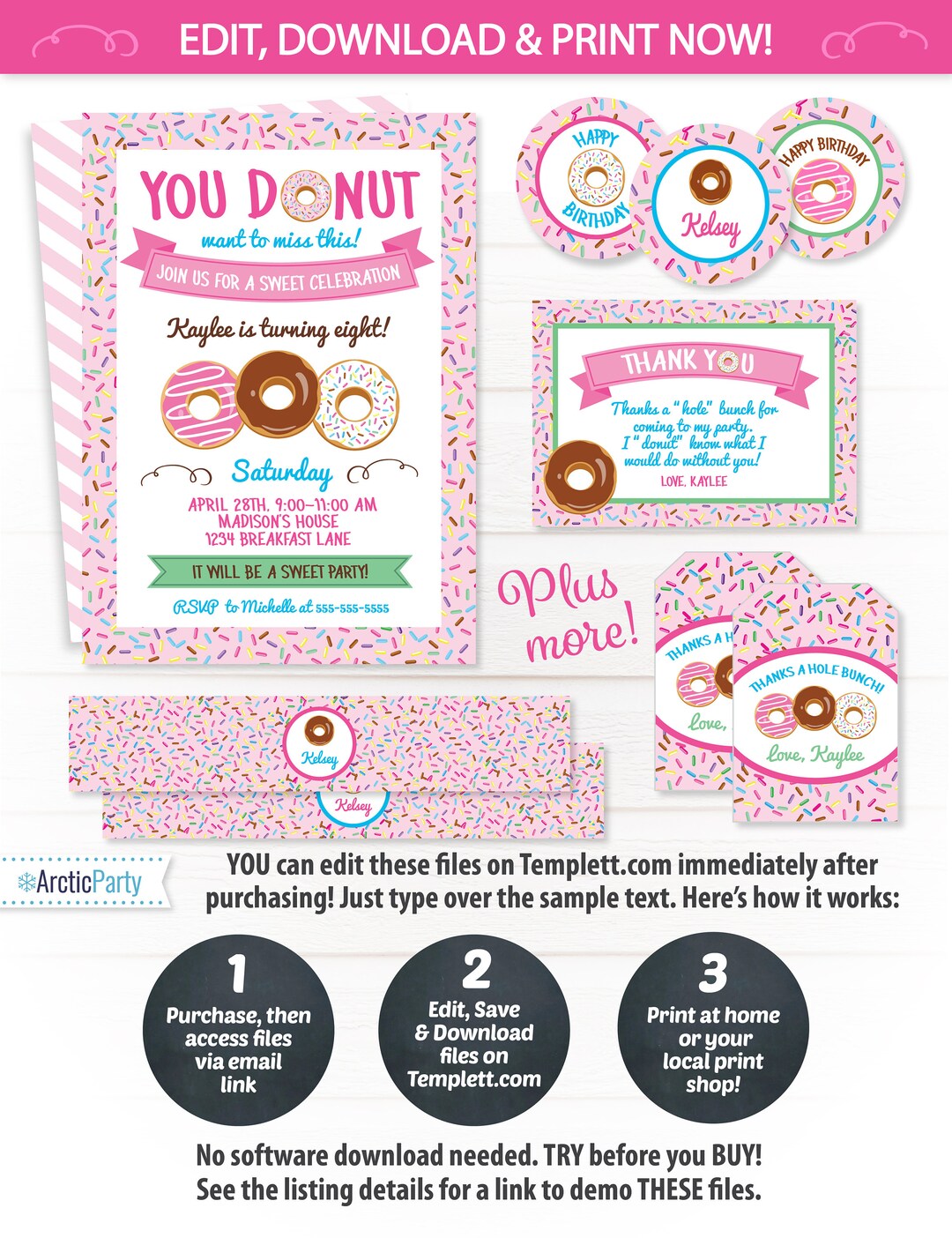 Donut Themed Party Invitations - Donut Party Supplies - Donut Party ...