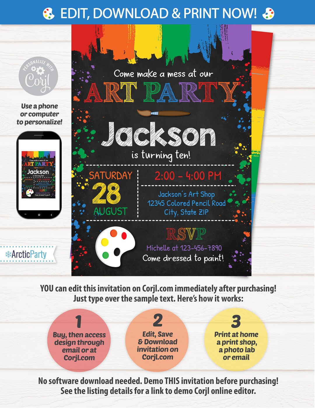 Art Party Invitation Art Invitation Art Birthday Party - Etsy