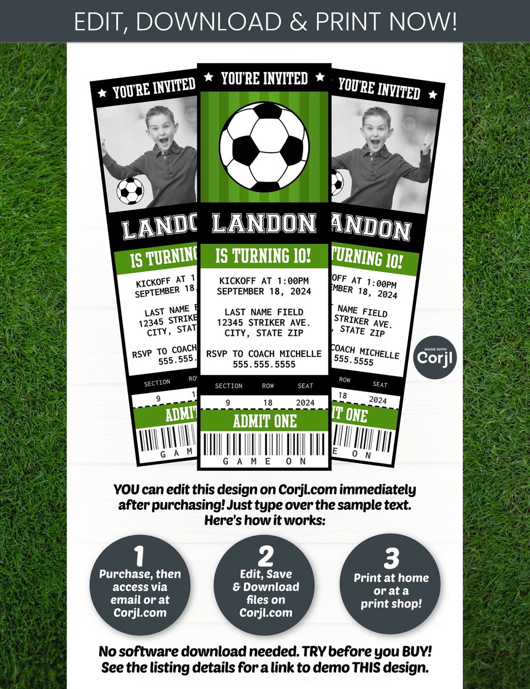 Soccer Invitations Soccer Ticket Invitation Soccer Party Soccer ...