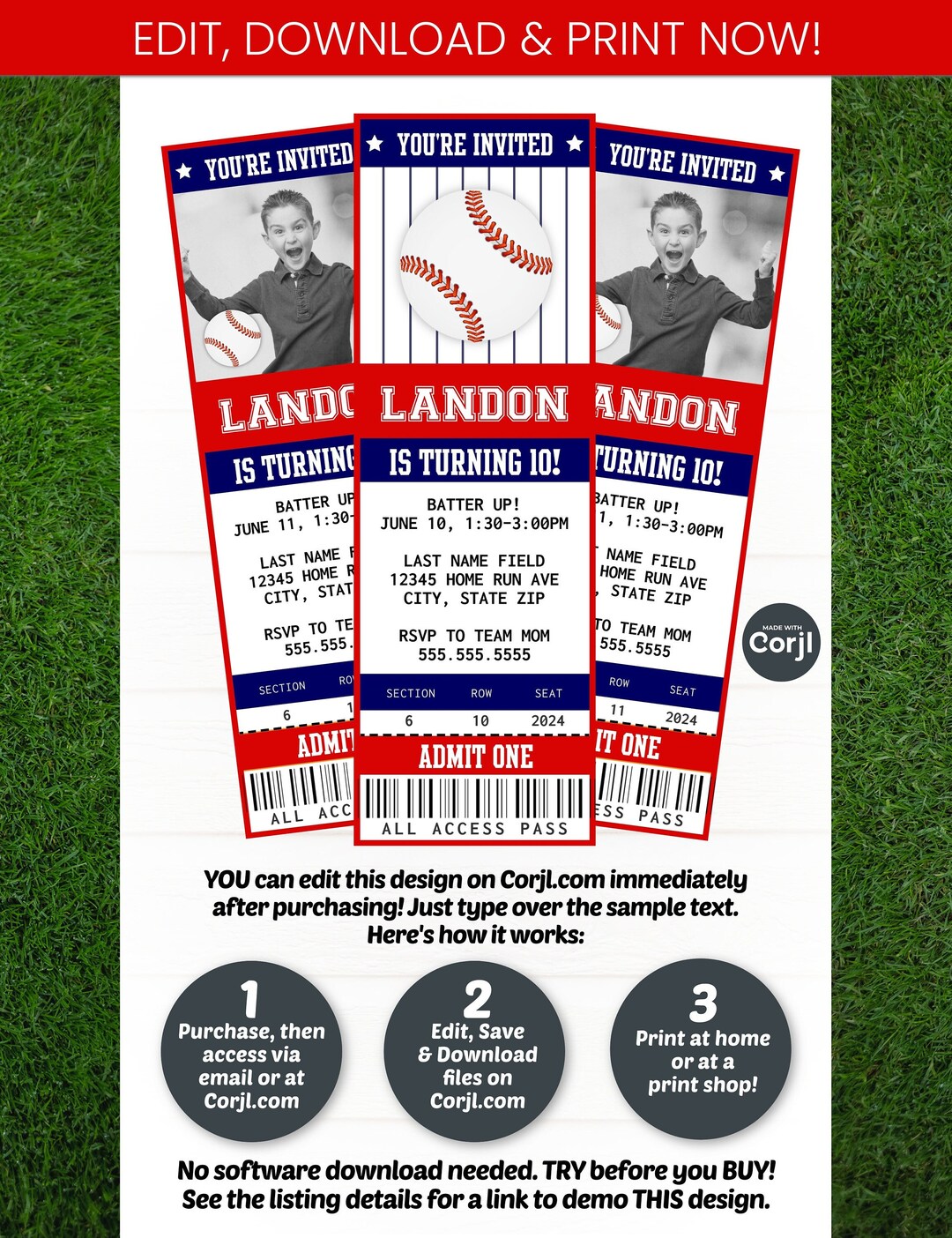 Baseball Invitations Baseball Birthday Invitations Baseball Ticket ...