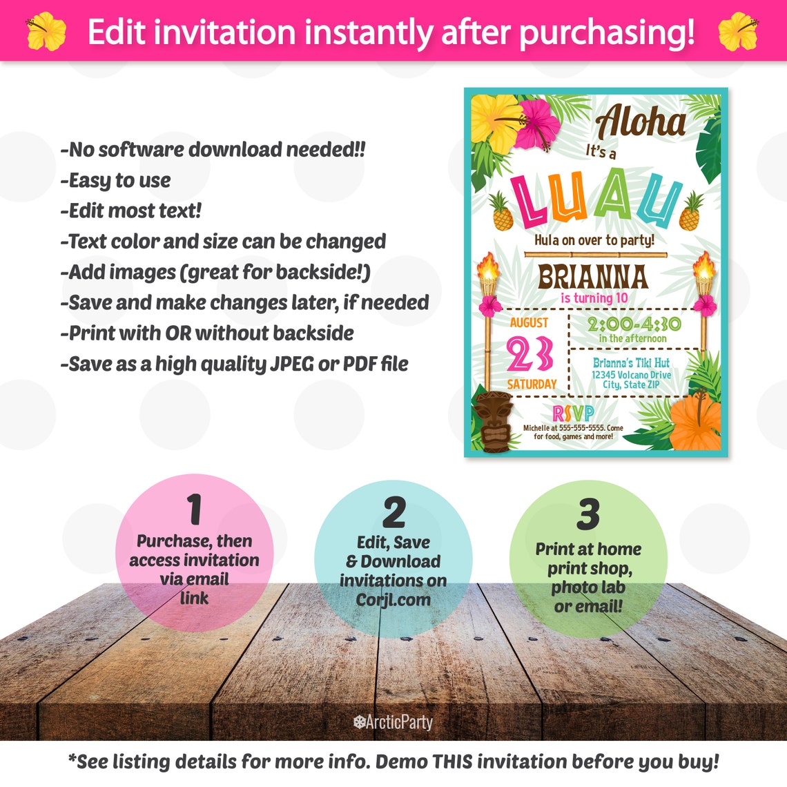 Luau Invitation Luau Birthday Invitations Luau Party - Etsy