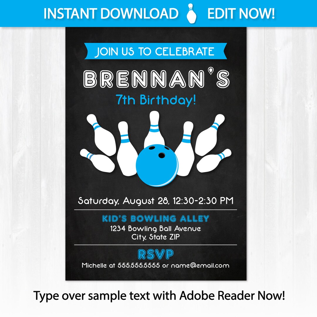 Bowling Invitations Bowling Party Invitations Bowling Birthday EDIT at ...