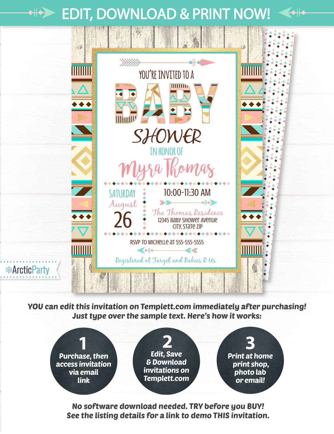 Tribal Baby Shower Invitation, Aztec Baby Shower Invitation, Baby ...
