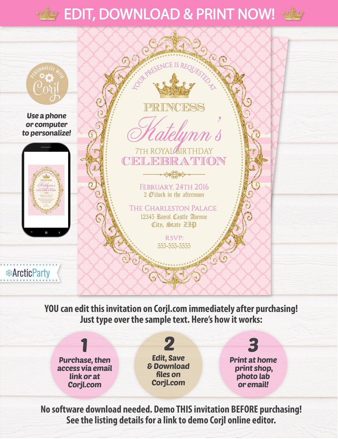 Princess Invitations Princess Birthday Party Invitations Princess Party ...