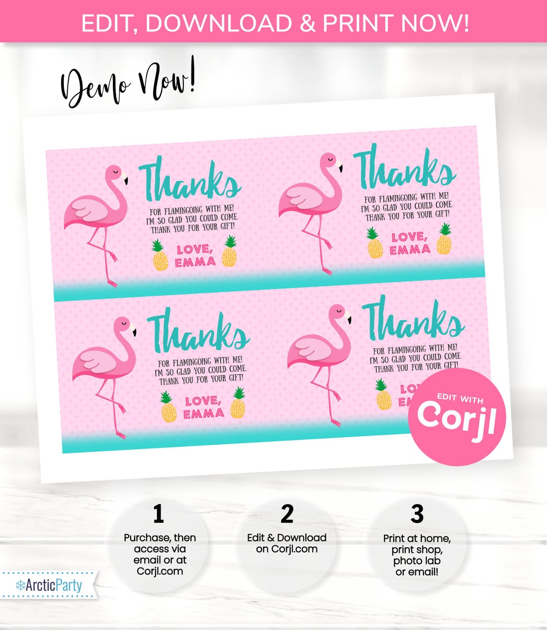 Flamingo Thank You Card - Flamingo Theme - Flamingo Invitation ...