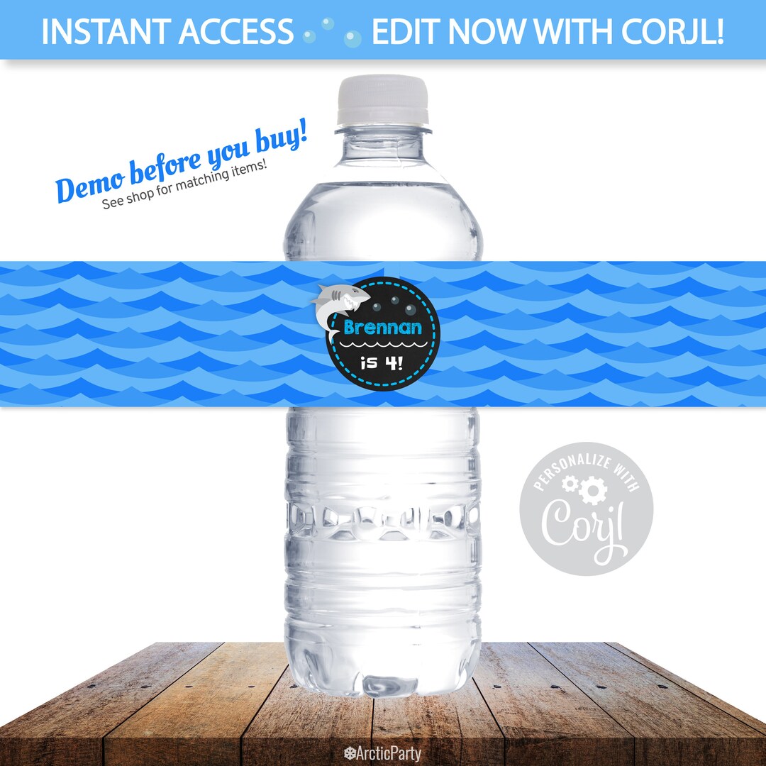 Shark Water Bottle Labels - Shark Party Water Bottle Wrappers - Shark ...