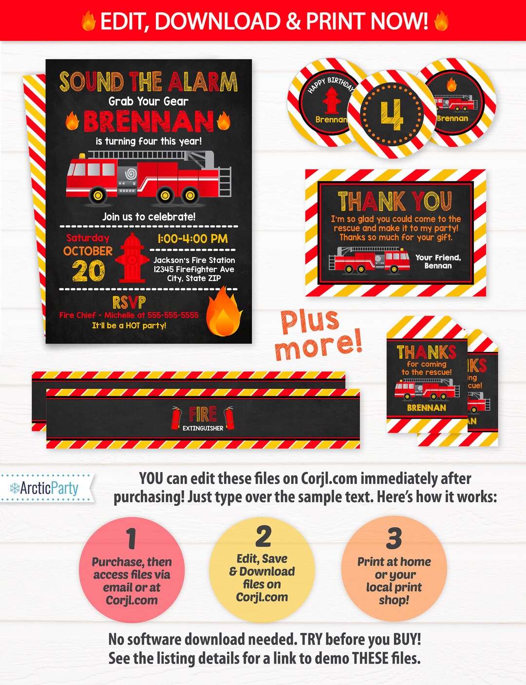 Fire Truck Invitations , Firetruck Party - Fire Truck Labels ...