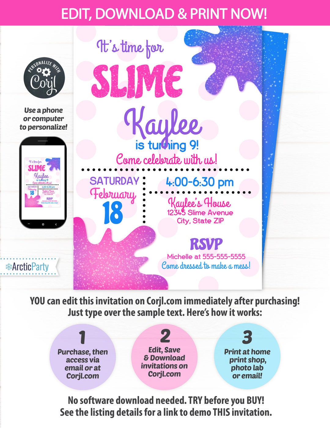 Slime Party Invitations Slime Invitation Slime Theme Party Slime ...