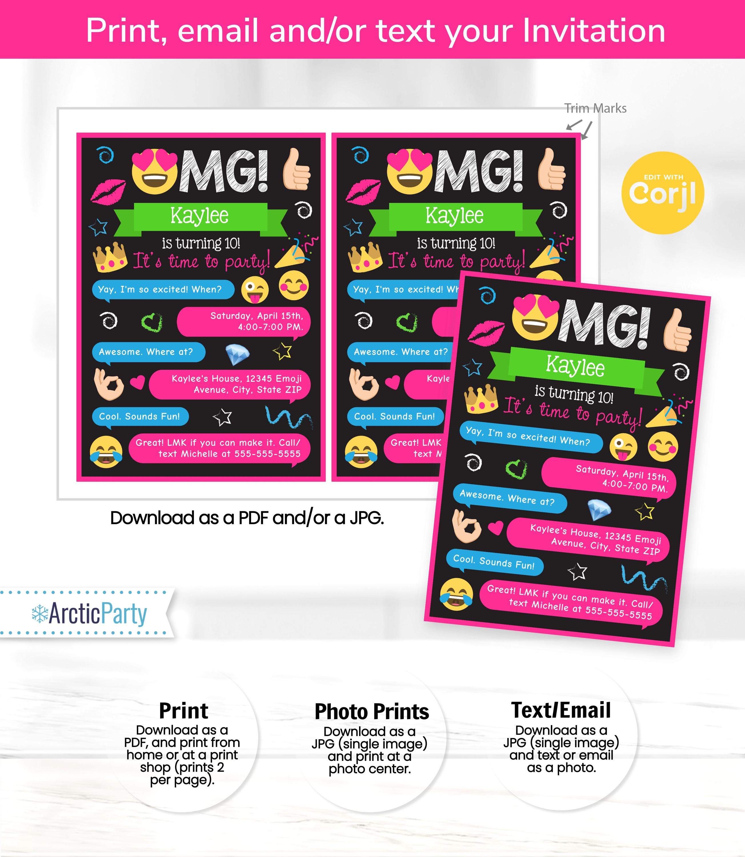 Emoji Invitations - Emoji Party Invitations - Emoji Birthday Invitation ...