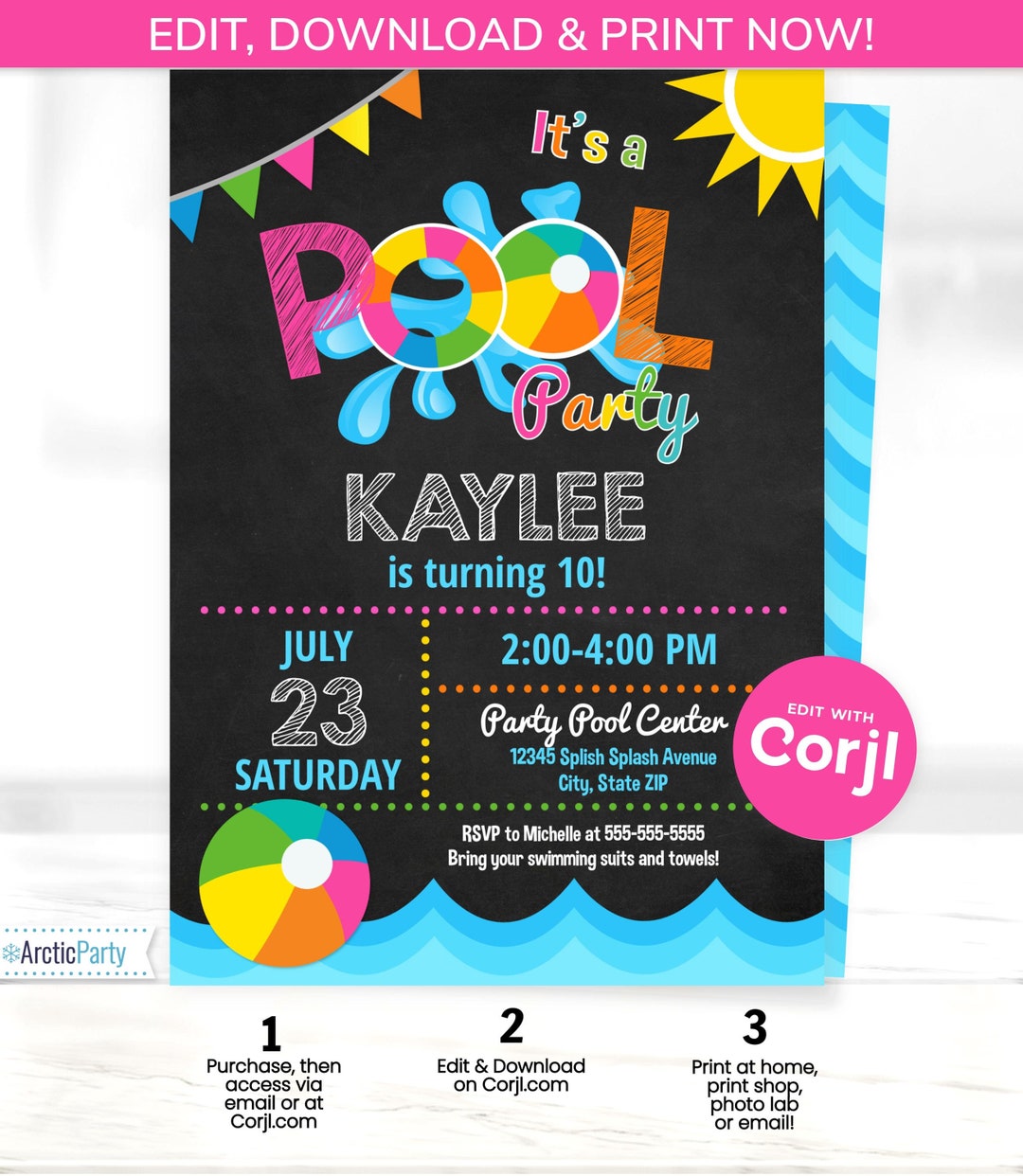 Pink Pool Party Invitations - Swimming Pool Birthday Party - Swim Party ...