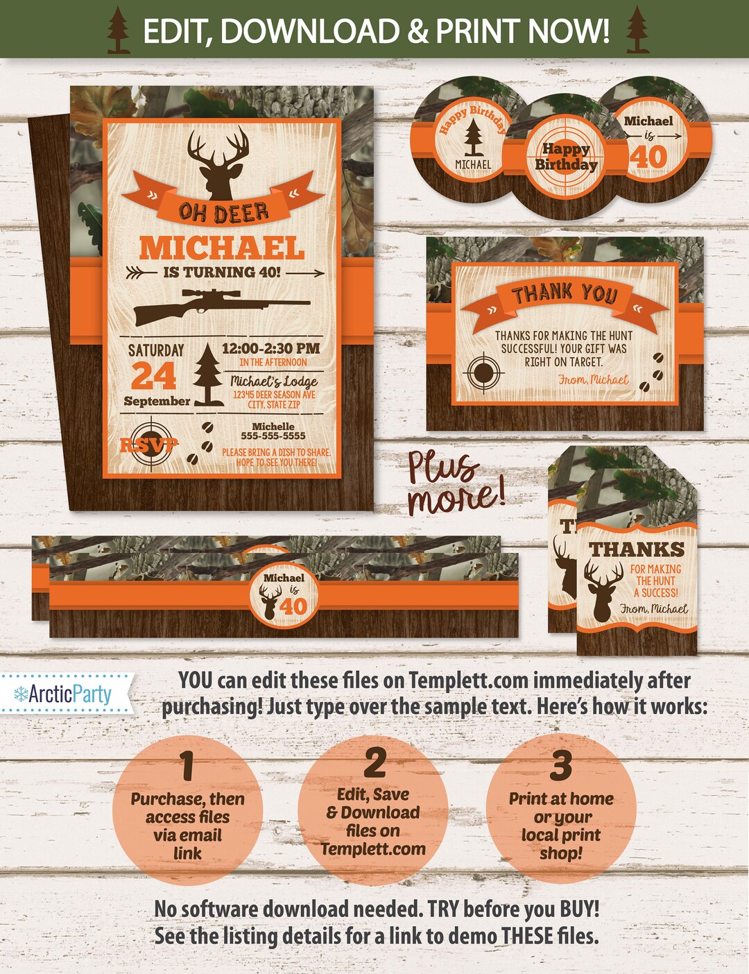 Hunting Birthday Invitations, Hunting Theme Party Hunting Invitation ...