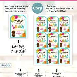 Luau Favor Tags, Luau Party Gift Tags, Printable Luau Favor Tags Luau ...