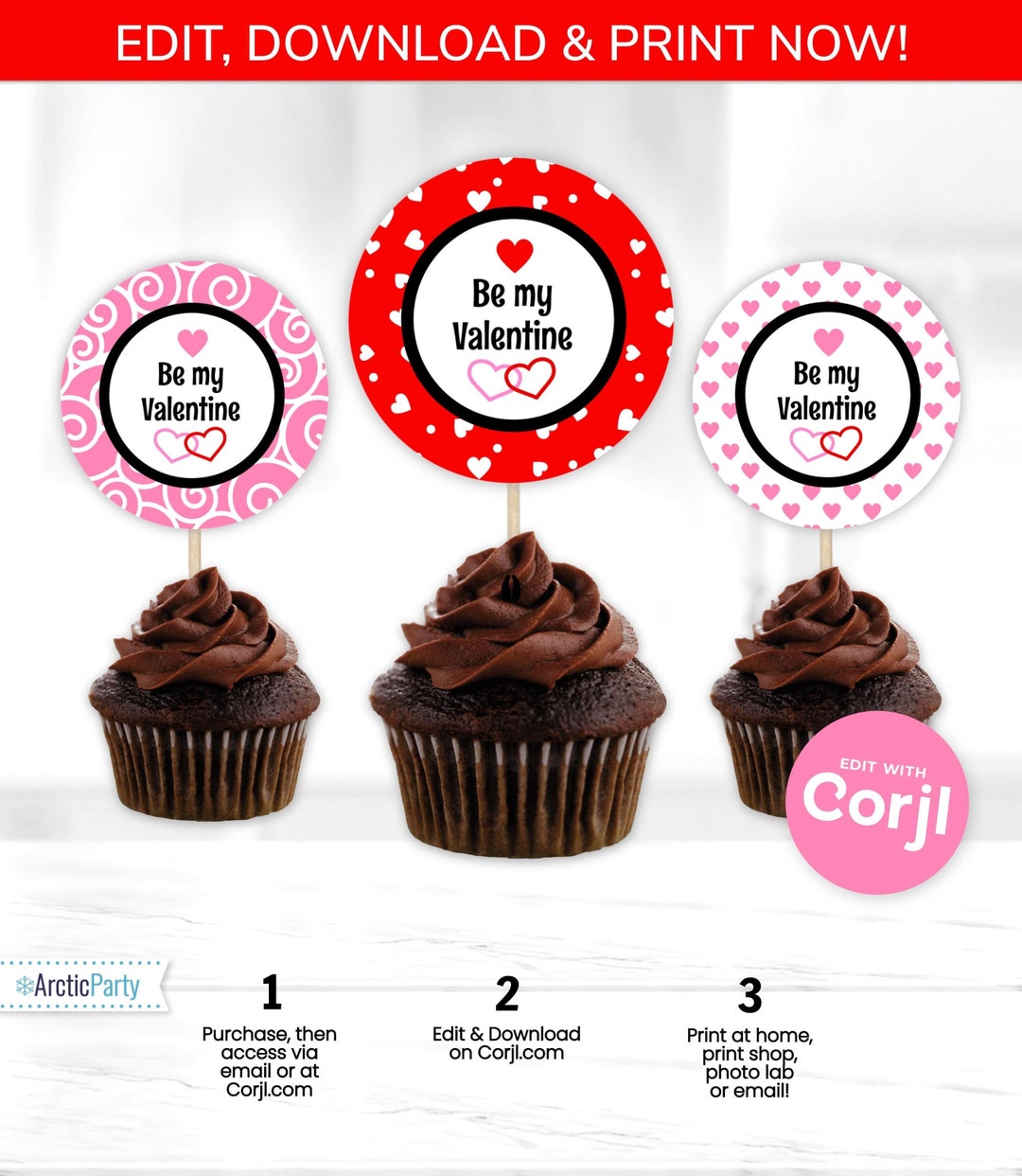 Valentine's Day Cupcake Toppers, Valentine's Day Circles, Valentine ...