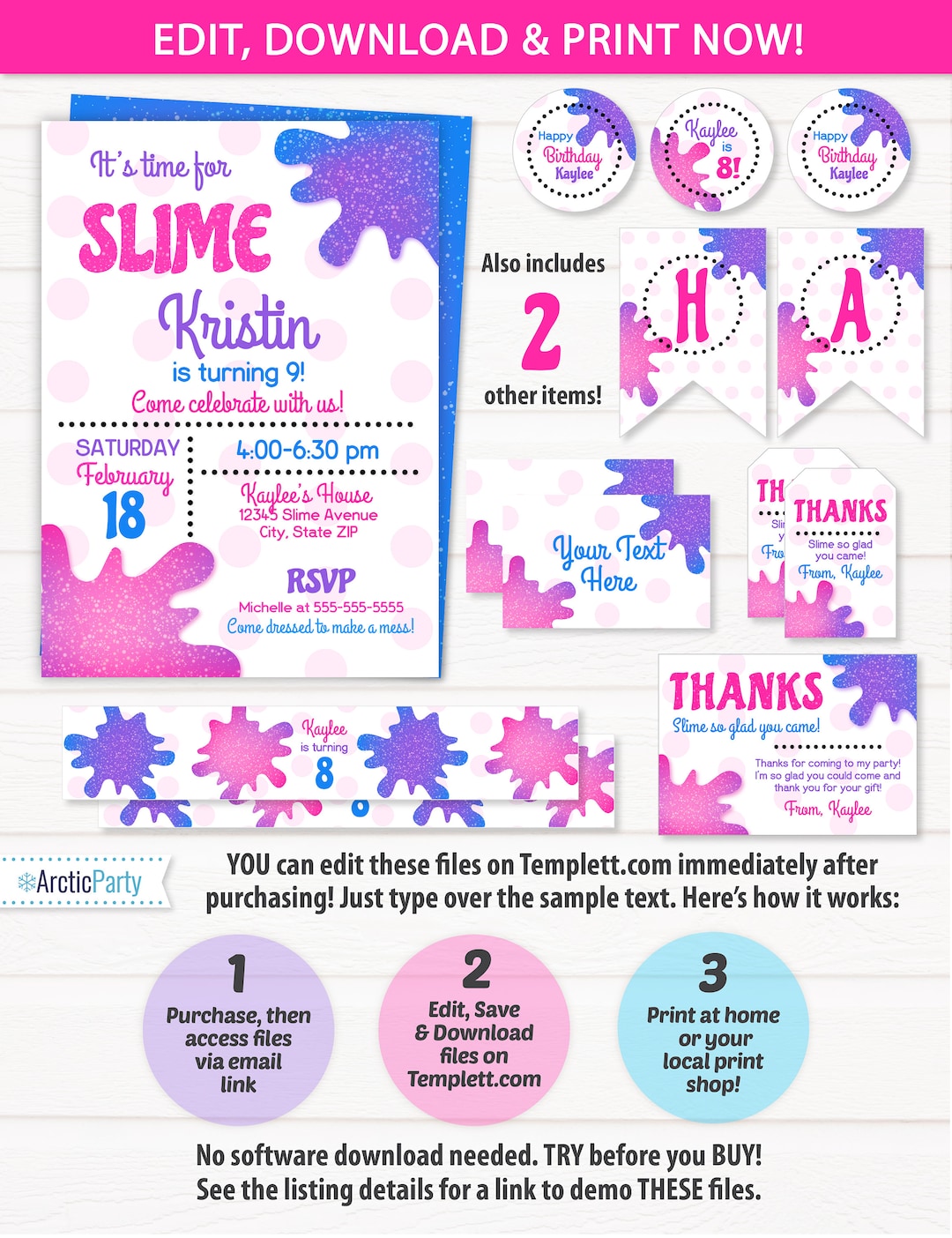 Slime Party Invitations, Slime Party Supplies - Slime Labels - Slime ...