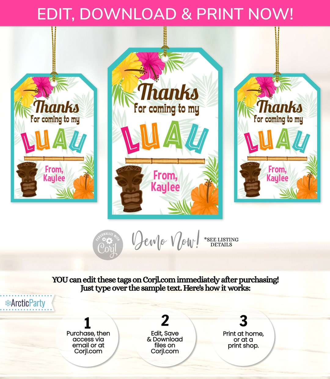 Luau Favor Tags, Luau Party Gift Tags, Printable Luau Favor Tags Luau ...