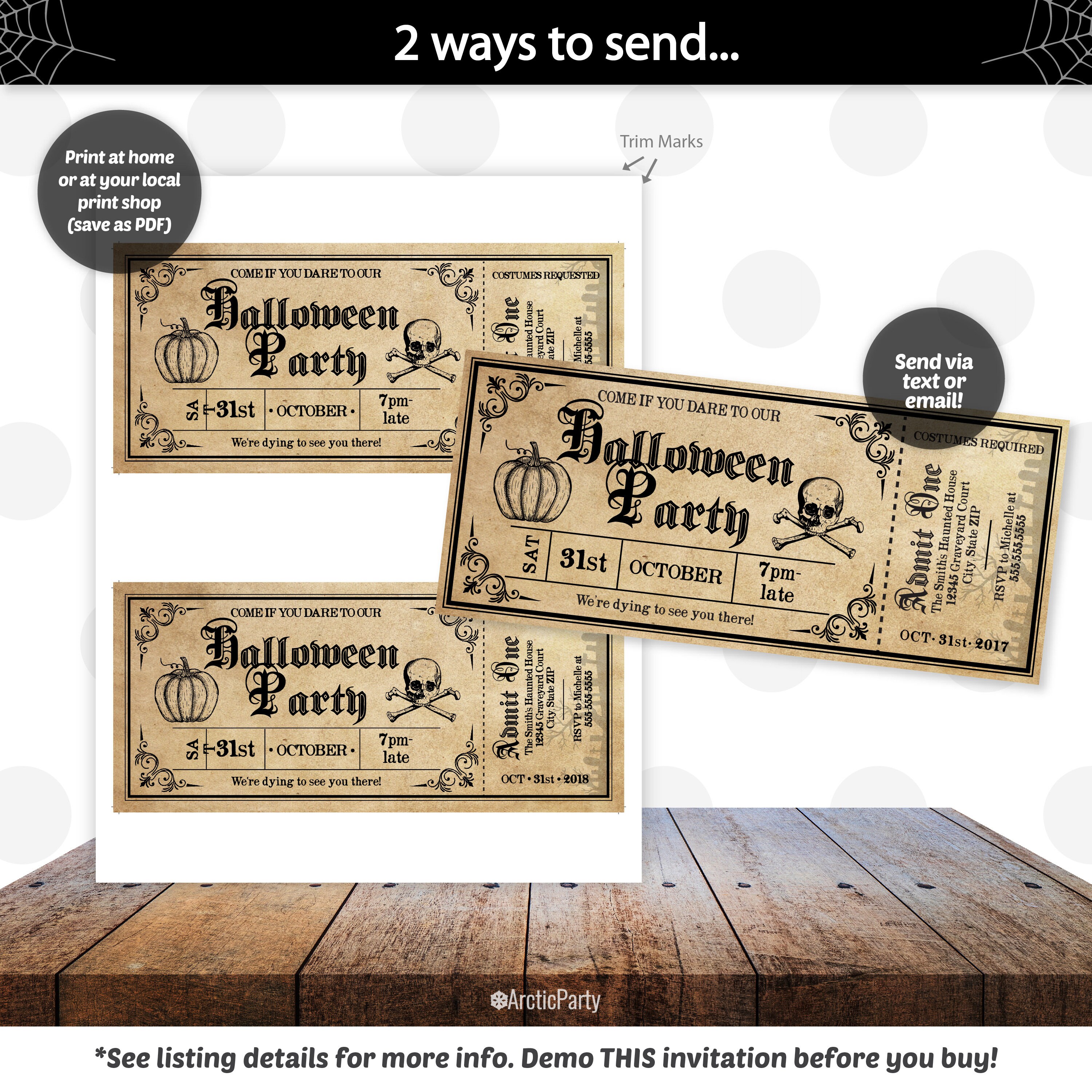 Halloween Invitations Halloween Ticket Invitations Halloween - Etsy Canada