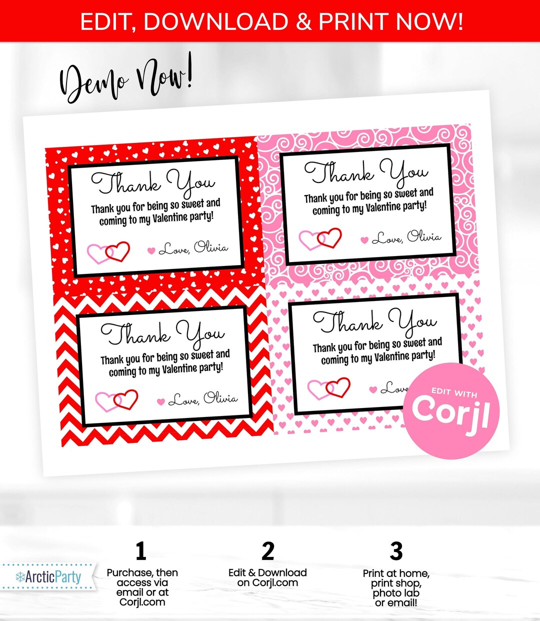 Valentine's Day Thank You Cards Valentine's Card Valentine Thank You ...