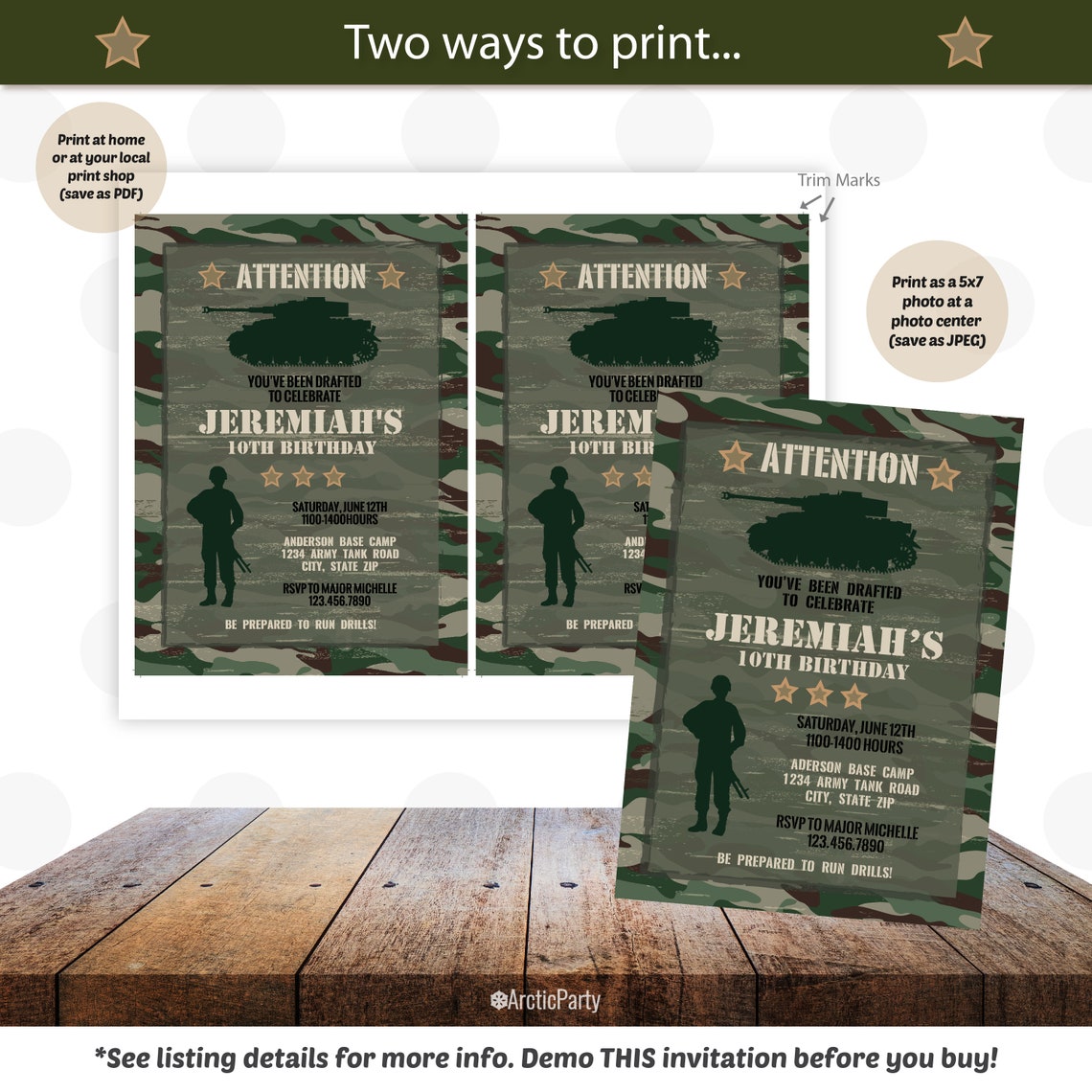 Military Party Invitations Army Birthday Camo Invitations | Etsy