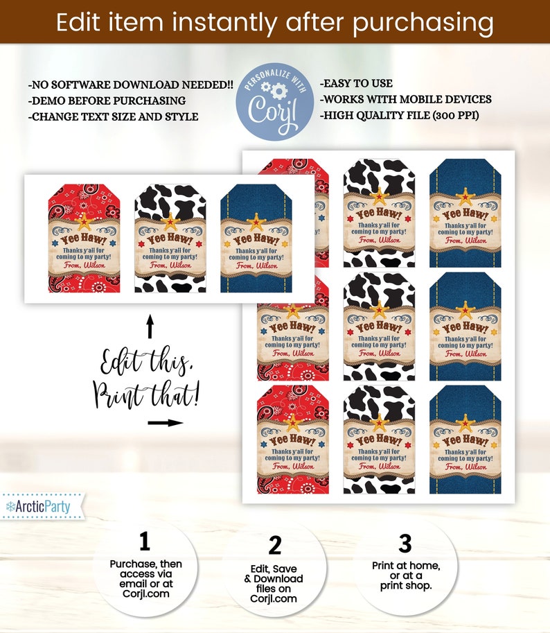 Western Favor Tags Western Party Gift Tags Printable Western | Etsy