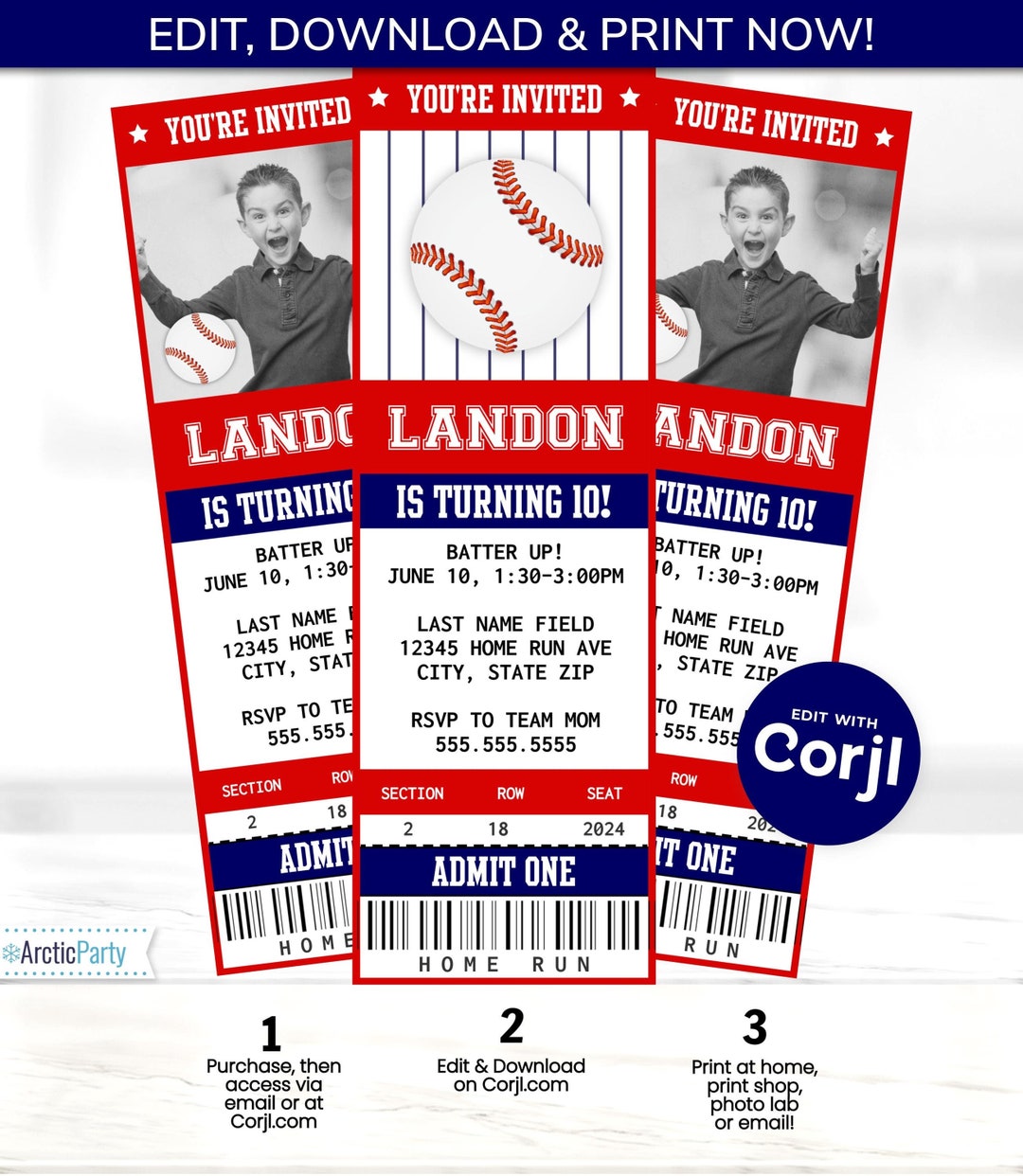 Baseball Invitations - Baseball Birthday Invitations - Baseball Ticket ...