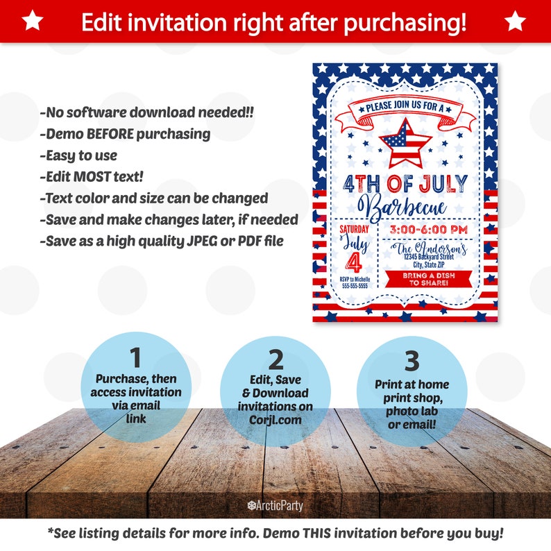 4th of July Invitations 4th of July Barbecue 4th of July | Etsy